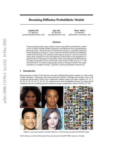 Denoise Diffusion Model Denoising Diffusion Probabilistic Models Jonathan Ho Uc Berkeley Studocu