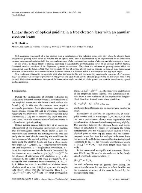 Pdf Linear Theory Of Optical Guiding In A Free Electron Laser With An Annular Electron Beam