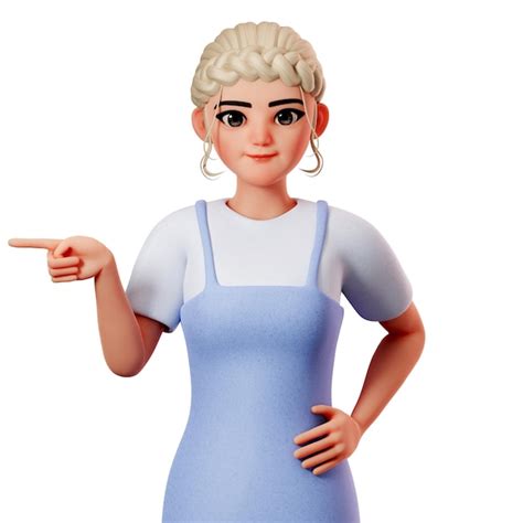 premium photo sweet female character pointing to right side using
