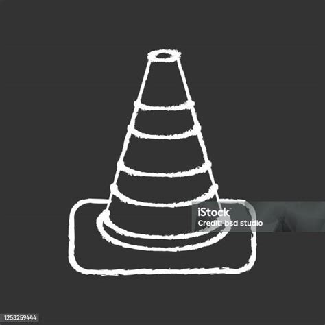 검은 색 배경에 트래픽 콘 분필 흰색 아이콘 도로 공사주의 경고에 대한 보행자 표지판 재건 블록 닫힌 영역의 경계입니다 격리된 벡터 칠판 그림 개념에 대한 스톡 벡터 아트