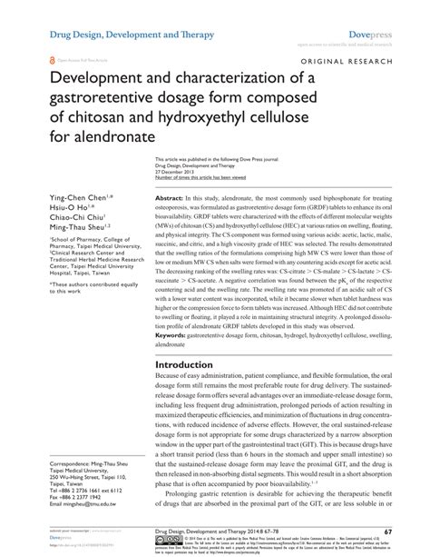 Pdf Development And Characterization Of A Gastroretentive Dosage Form Composed Of Chitosan And