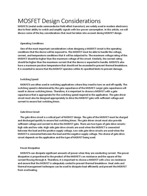 Mosfet Design Considerations Pdf Mosfet Field Effect Transistor
