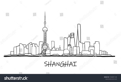 Shanghai Skyline Freehand Drawing Sketch On Stock Vector Royalty Free