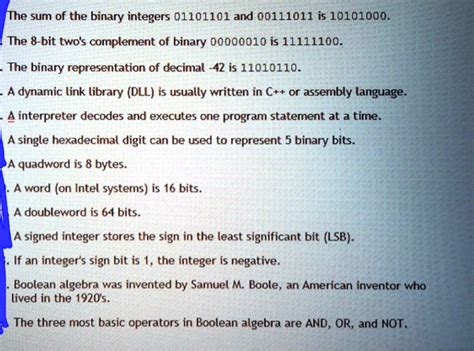 The Sum Of The Binary Integers 01101101 And 00111011 Is 10101000 The 8 Bit Two S Complement Of