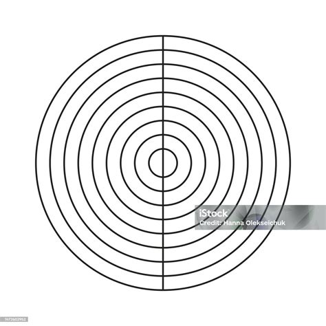 8개의 동심원과 2도 단계의 극좌표 격자 세그먼트로 나누어진 원 다이어그램 빈 극좌표 그래프 용지 삶의 바퀴 또는 습관 추적기 8에 대한 스톡 벡터 아트 및 기타 이미지