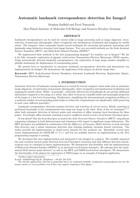 Pdf Automatic Landmark Correspondence Detection For Imagej