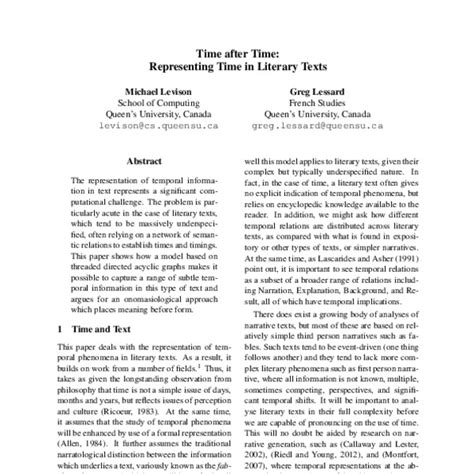 Time After Time Representing Time In Literary Texts Acl Anthology