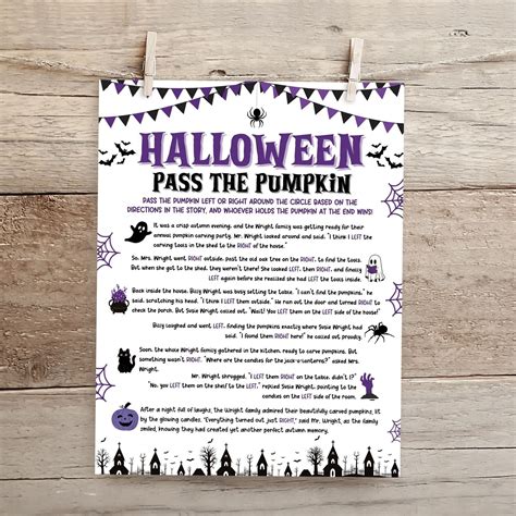Halloween Pass The Pumpkin Printable Game Purple 85x11 Pumpkin Games