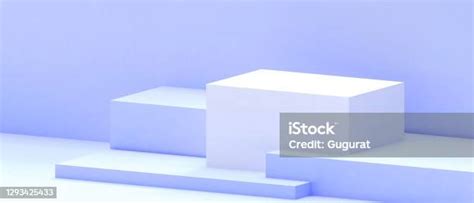 추상 최소 연단 기하학적 모양 실린더와 파란색 배경에 사각형 상자 개념쇼케이스 신제품 3d 렌더링 3차원 형태에 대한 스톡 사진 및 기타 이미지 Istock