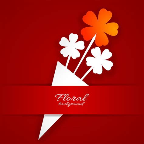 ดอกไม้กระดาษนามธรรมบนเวกเตอร์พื้นหลังสีแดง Eps Ai Uidownload