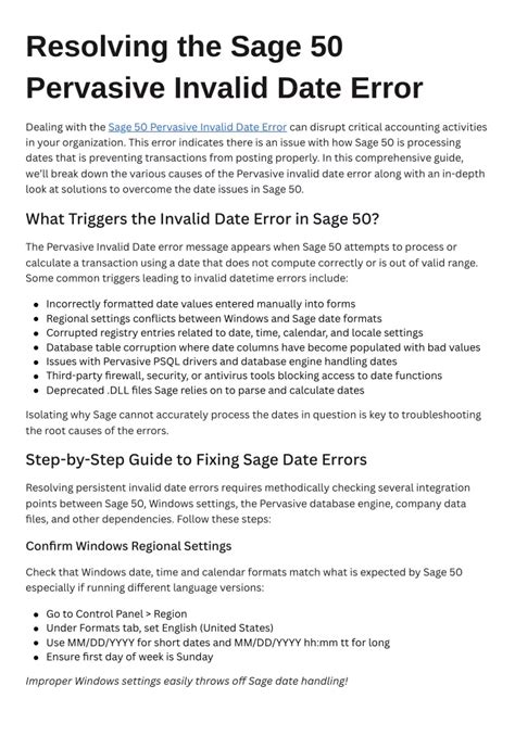 Ppt Resolving The Sage 50 Pervasive Invalid Date Error Powerpoint
