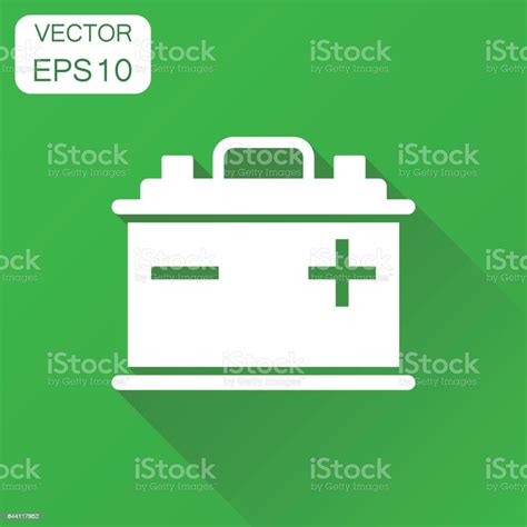 자동차 배터리 아이콘입니다 비즈니스 개념 자동 누 산 기 배터리 그림 긴 그림자와 녹색 배경에 벡터 일러스트입니다 배터리 전원에 대한 스톡 벡터 아트 및 기타 이미지