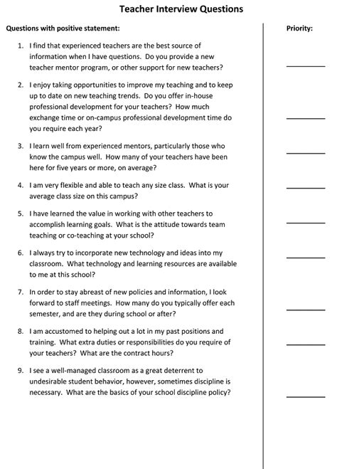 questions to ask in a teacher interview