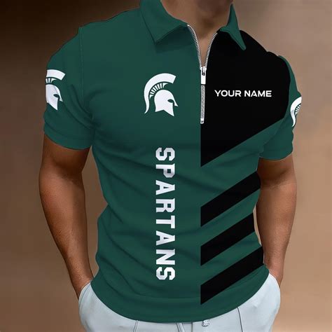 Michigan State Spartans Lapel Zip Polo Shirt Nousty