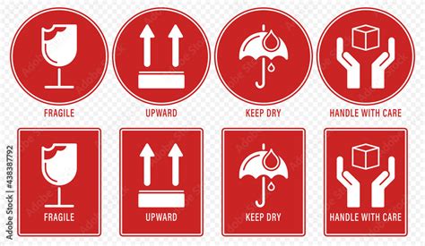 Fragile Package Icons Set Handle With Care Logistics And Delivery Shipping Labels Fragile Box