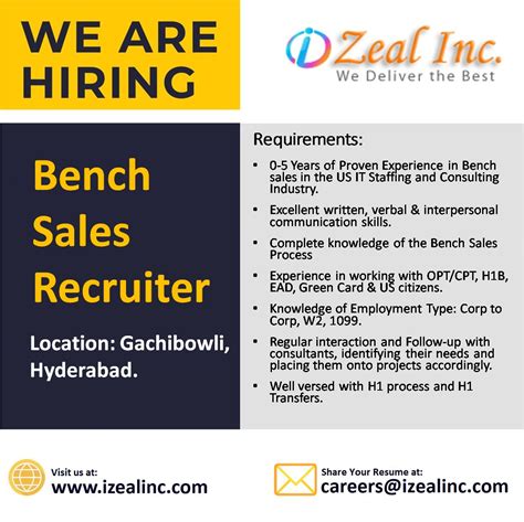 Izeal Inc On Linkedin Hiring Benchsalesrecruiter Hiring Job Recruiting Careeropportunities