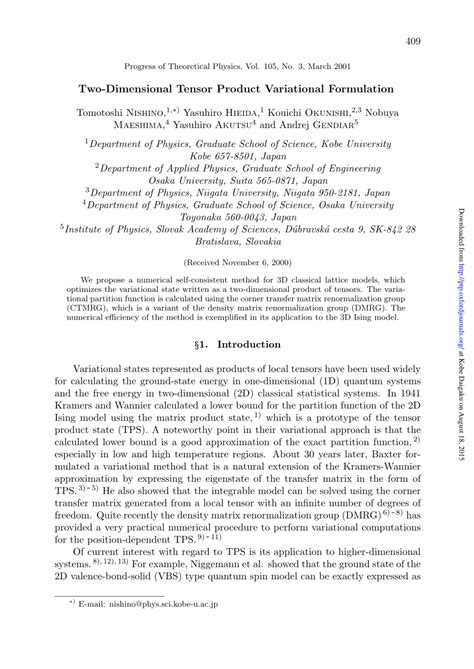 PDF Two Dimensional Tensor Product Variational Formulation