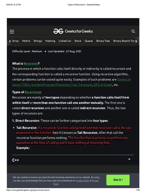 Types Of Recursions Pdf C C Sharp Programming Language