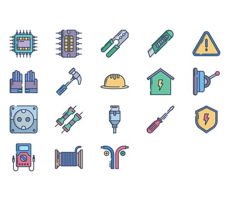Electrician And Electrical Work Element Icon Set 12199877 Vector Art At Vecteezy