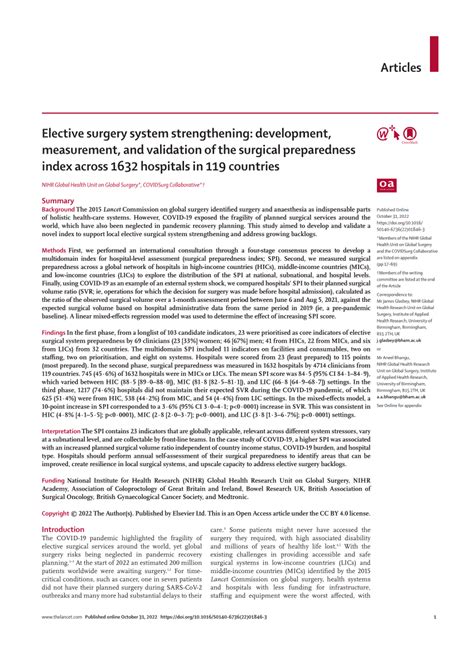 Pdf Elective Surgery System Strengthening Development Measurement And Validation Of The