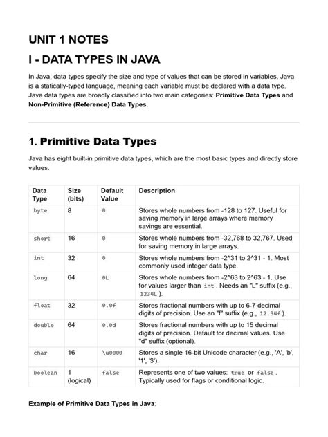 Unit 1 Notes Pdf Data Type Integer Computer Science