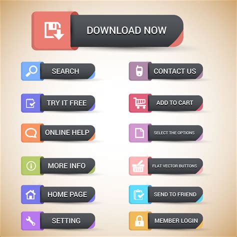 website buttons design with user interface illustration vectors graphic