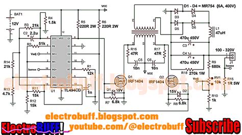 1kW TL494 Power Inverter With Current And Voltage Regulation High Voltage DC SMPS Circuit