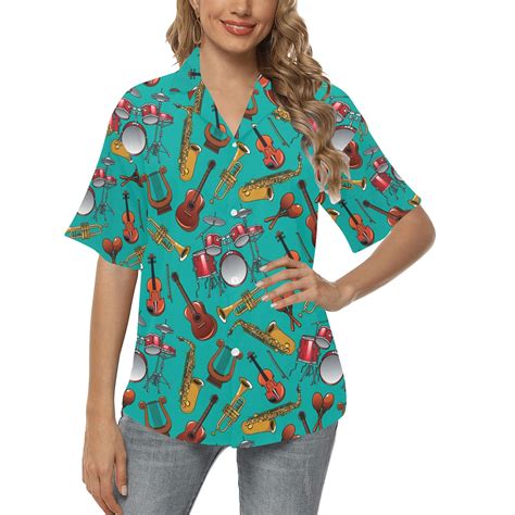 Drum Set Pattern Print Design 01 Womens Hawaiian Shirt Jorjune