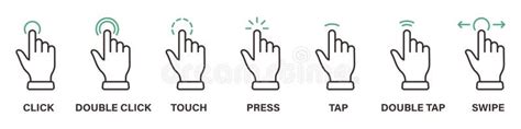 Hand Finger Touch Swipe Click Press And Tap Line Icon Set Gesture Slide Left And Right