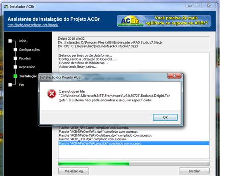 Erro Na Instalação Bolanddelphitargets Dúvidas Gerais Sobre O Acbr Projeto Acbr