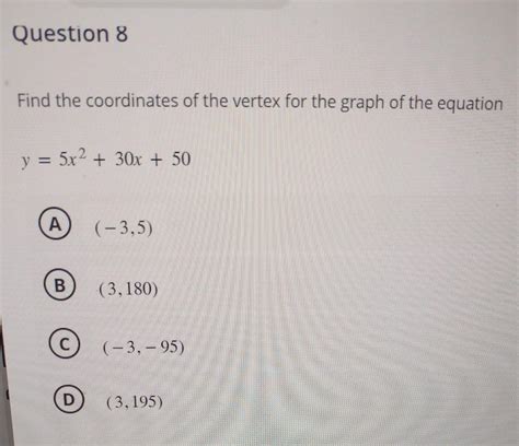 Solved Find The Coordinates Of The Vertex For The Graph Of Chegg Com