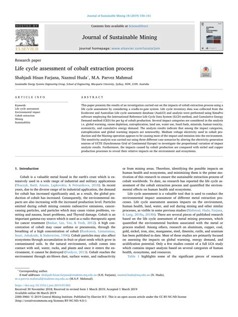 Pdf Life Cycle Assessment Of Cobalt Extraction Process