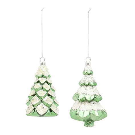 Set Of 6 Green Glass Christmas Tree Ornaments 575 Christmas Central