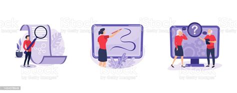 기술 사용 전자 종이 디지털 펜 낮은 기술 통신 전자 도서관 전자 책 읽기 브러시 스트로크 플랫 벡터 현대 일러스트 레이 션 설정 Usb 케이블에 대한 스톡 벡터 아트 및