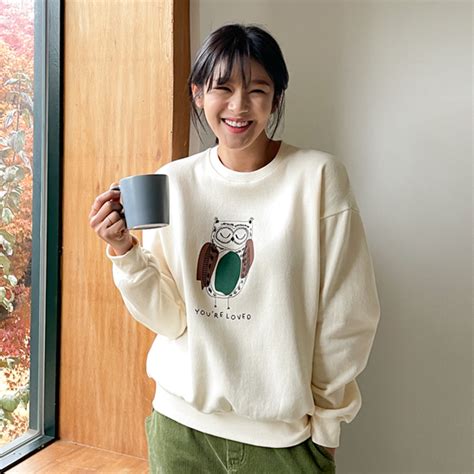 부엉이 기모 박스 맨투맨 에이블리