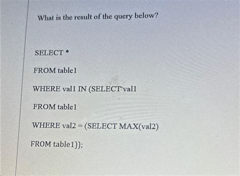 Solved What Is The Result Of The Query Belowselect From