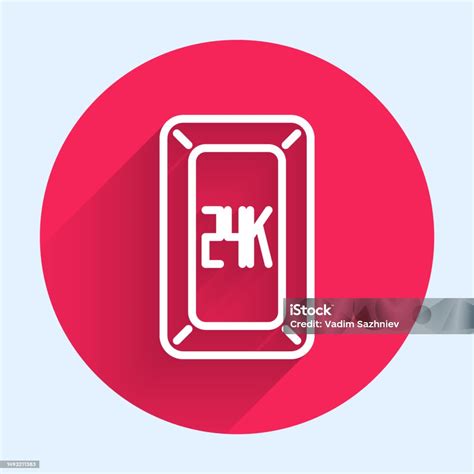 화이트 라인 골드 바 24k 아이콘 긴 그림자 배경으로 격리 은행 비즈니스 개념 빨간색 원 버튼입니다 벡터 0명에 대한 스톡 벡터 아트 및 기타 이미지 Istock