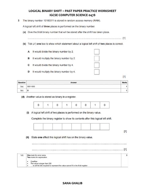 G9 Logical Binary Shift Past Paper Ws Solved Pdf