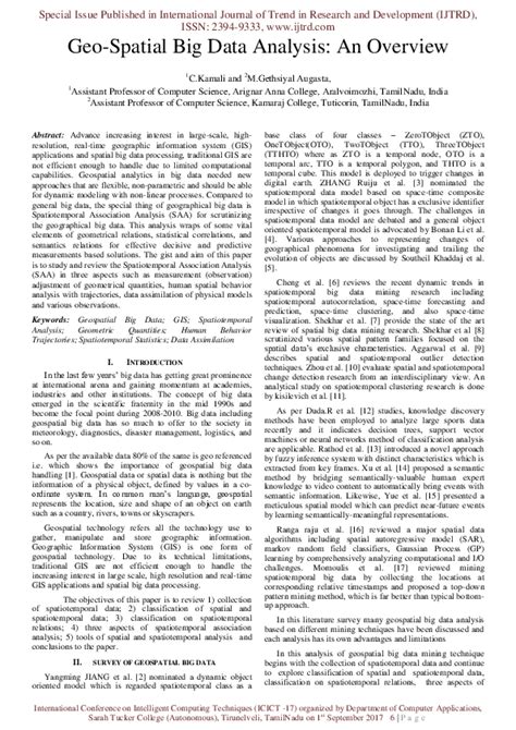 Geo Spatial Big Data Analysis An Overview