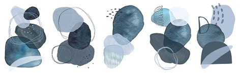 수채화 남색 추상 현대 미술 컬렉션 파란색 반점 부드러운 모양과 선 물감의 튀김과 선 질감 브러시 손으로 그렸습니다 0명에 대한 스톡 벡터 아트 및 기타 이미지 Istock