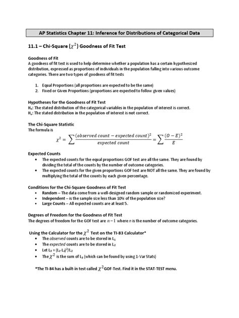 Ap Statistics Chapter 11 Inference For Distributions Of Categorical Data 11 1 Chi Square