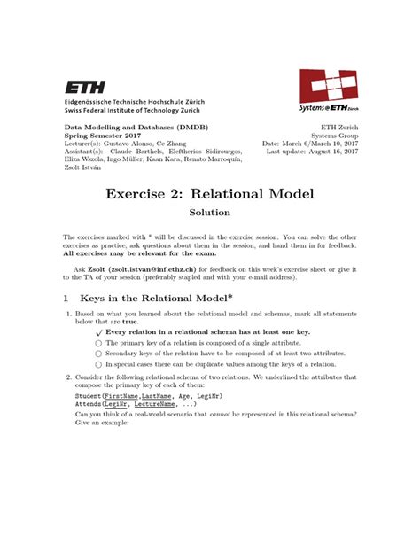 Exercise 2 Relational Model Solution Download Free Pdf Relational