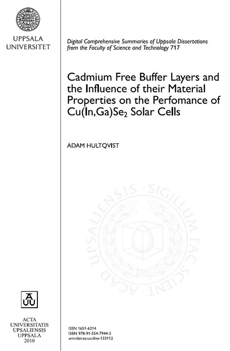 Cadmium Free Buffer Layers And The Influence Of Their Material Properties On The Performance Of