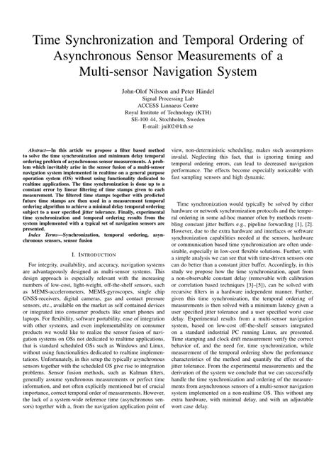 Pdf Time Synchronization And Temporal Ordering Of Asynchronous Sensor Measurements Of A Multi