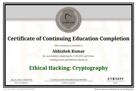Earned Ethical Hacking Cryptography Certificate Abhishek Kumar