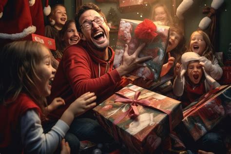 premium ai image christmas morning unwrapping t box presents the