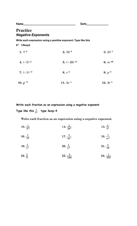 Negative Exponents Worksheet Live Worksheets Worksheets Library