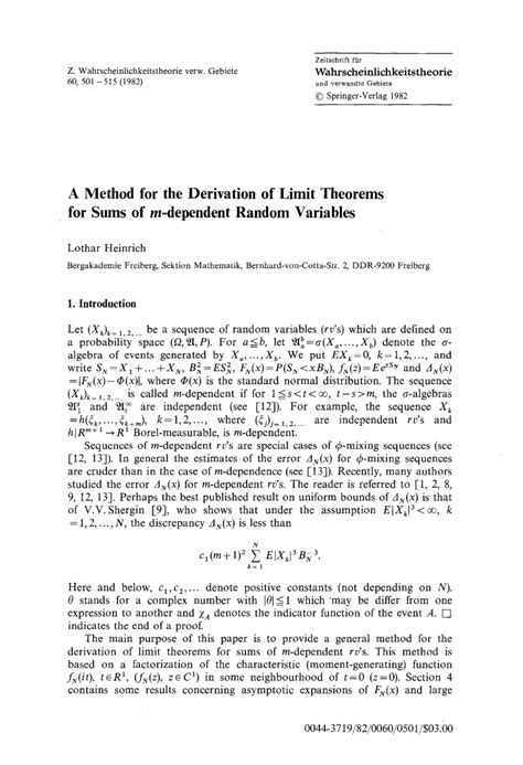 Pdf A Method For The Derivation Of Limit Theorems For Sums Of M Dependent Random Variables