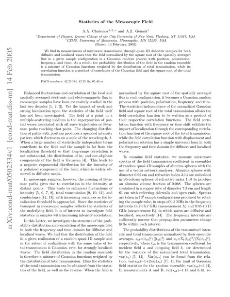Pdf Statistics Of The Mesoscopic Field