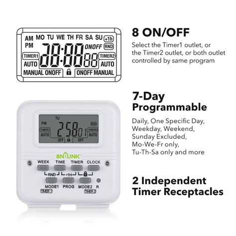 Bn Link 7 Day Heavy Duty Digital Programmable Timer Dual Outlet Separate Control